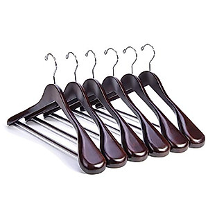 Nature-Smile Luxury Mahogany Wooden Suit Hangers - 6 Pack - Wood Coat Hangers,Jacket Outerwear Shirt Hangers,Glossy Finish with Extra-Wide Shoulder, 360 Degree Swivel Hooks & Anti-Slip Bar with Screw