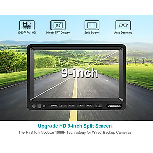Fookoo Ⅱ HD 1080P 9" Wired Backup Camera System, 9-inch DVR Dual Split Screen Monitor, IP69 Waterproof Rear View Camera for Truck/Trailer/Box Truck/RV, Loop Record, Parking Lines (DY912)