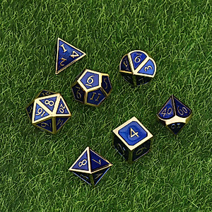 Hestya 7 Pieces Metal Dices Set Game Polyhedral Solid Metal Dice Set with Storage Bag for Role Playing Game Math Teaching