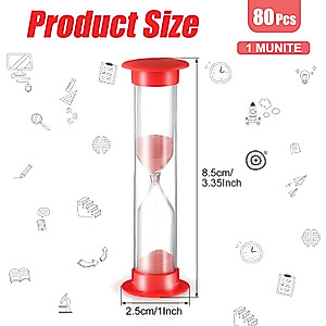 Set of 80 1 Minute Sand Timer Small Hourglass for Classroom One Minute Sandglass Clock Red Acrylic Hourglass Game Timer for Kids Preschool Teacher Supplies, 3.35 x 0.98 x 0.98 Inches