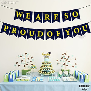 XtraLarge, We Are So Proud Of You Banner - No DIY Required, Graduation Banner | Gold and Blue Graduation Party Decorations 2023 | Blue and Yellow Graduation Backdrop for 2023 Graduation Decorations