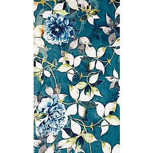 Decora Furnishings Soft and Thick Luxurious Velvet Fabric Digitally Printed Floral Design Upholstery Material for Sofa Cushion Chair Cover Craft - Width 54 inches - Fabric by The Yard (Aegean Blue)