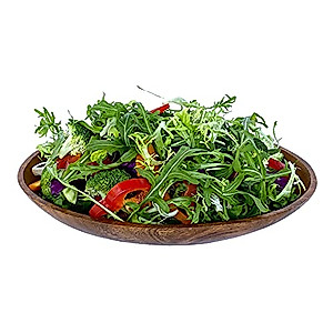 WRIGHTMART Wooden Bowl for Food, Versatile, Useful as a Jewelry and Coin Catchall or a Oval Shaped Server for Salads, Pasta, Nut Mixes, Durable, Decorative, Small Acacia Wood Bowl, 10.75" x 7"x 1.5"