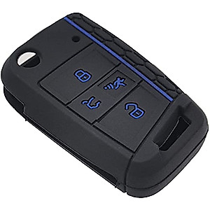 EXUNTECH 2Pcs Silicone Remote Key Fob Cover Compatible for 2020 2019 2018 2017 VW Volkswagen Golf Alltrack Sportwagen GTI Tiguan Atlas Polo Skoda Octavia, Red Blue Buttons