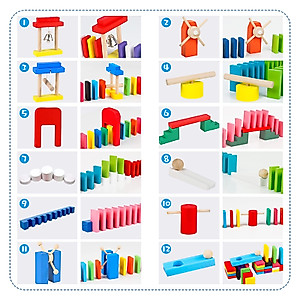 MorTime 1080 Pcs 12 Colors Wooden Dominoes Set with 23 Add-on Blocks and 3 Spacer for Kids Building Blocks Racing Tile Games with 3 Storage Bag (1080pcs)¡­