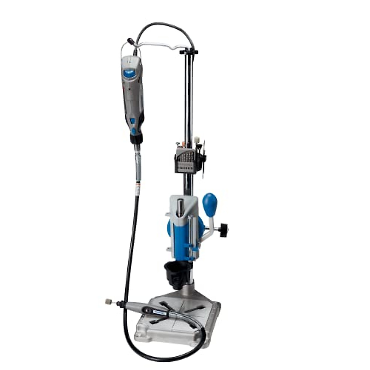 Dremel Drill Press Rotary Tool Workstation Stand with Wrench- 220-01- Mini Portable Press- Holder- 2 Inch Depth- Ideal for Drilling Perpendicular and Angled Holes- Table Top , Silver