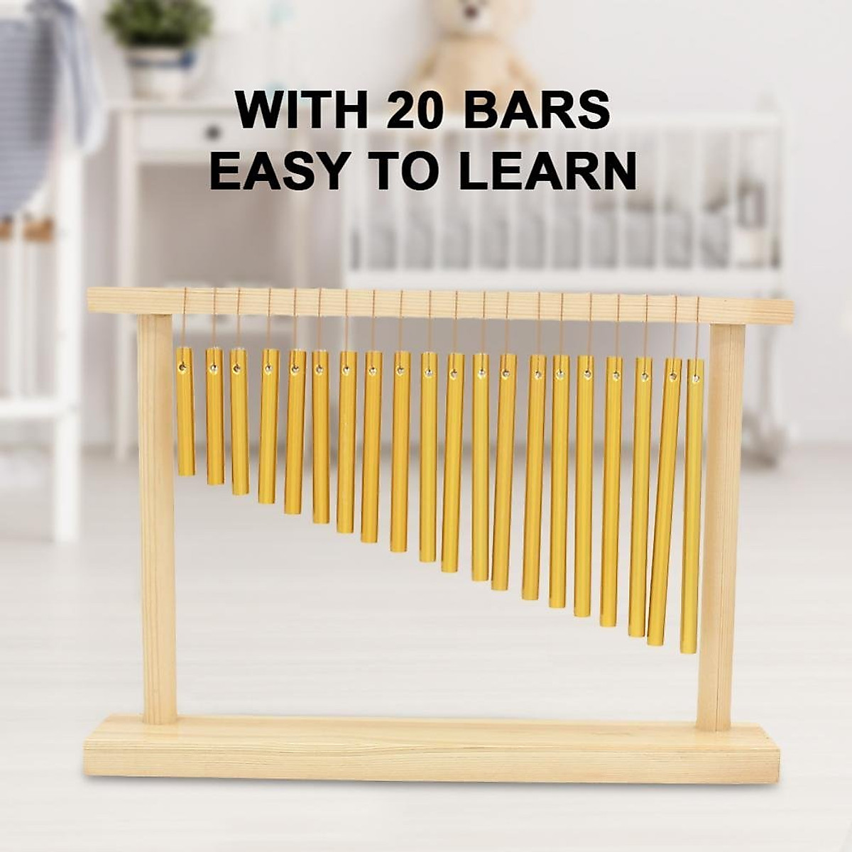 Dilwe 20 Bars Percussion Chimes, Single-Row Musical Percussion Instrument with Wood Stand Stick