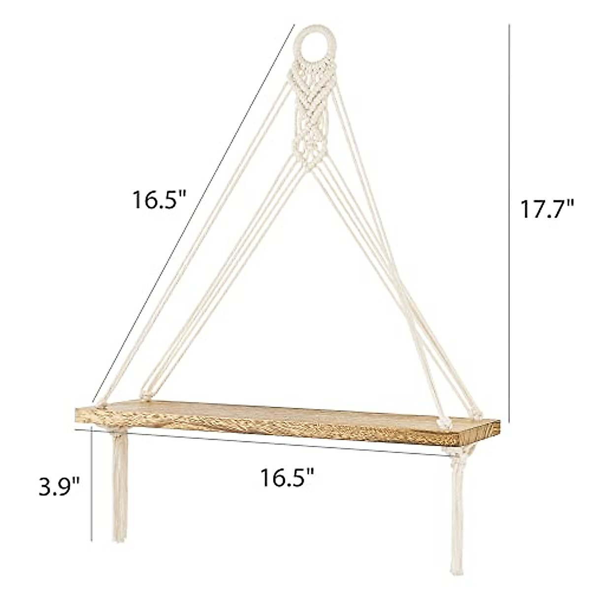 Mkono Artificial Ivy Macrame Hanging Shelves with Lights Set of 2 Boho Wall Decor Display Plants Photos Wood Floating Storage Shelf for Bedroom Bathroom Living Room Nursery Dorm Kitchen