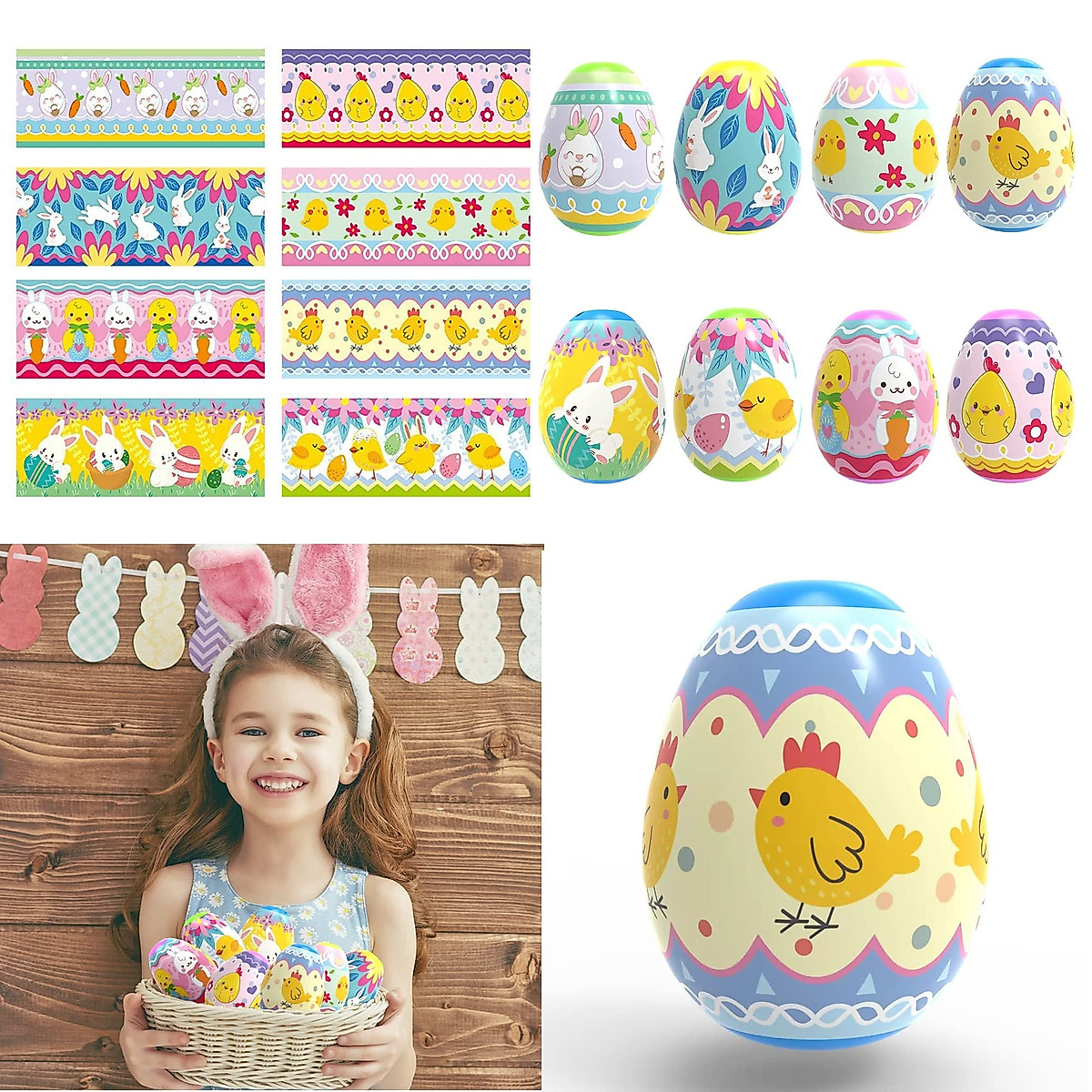 Wittocs 36 Pcs Easter Egg Wrapper Luminous Eggs Film Shrink Wraps for 2.4in Easter Eggs Chicken Bunny Egg Sleeves Decorations, New Cute Easter Egg Arounds