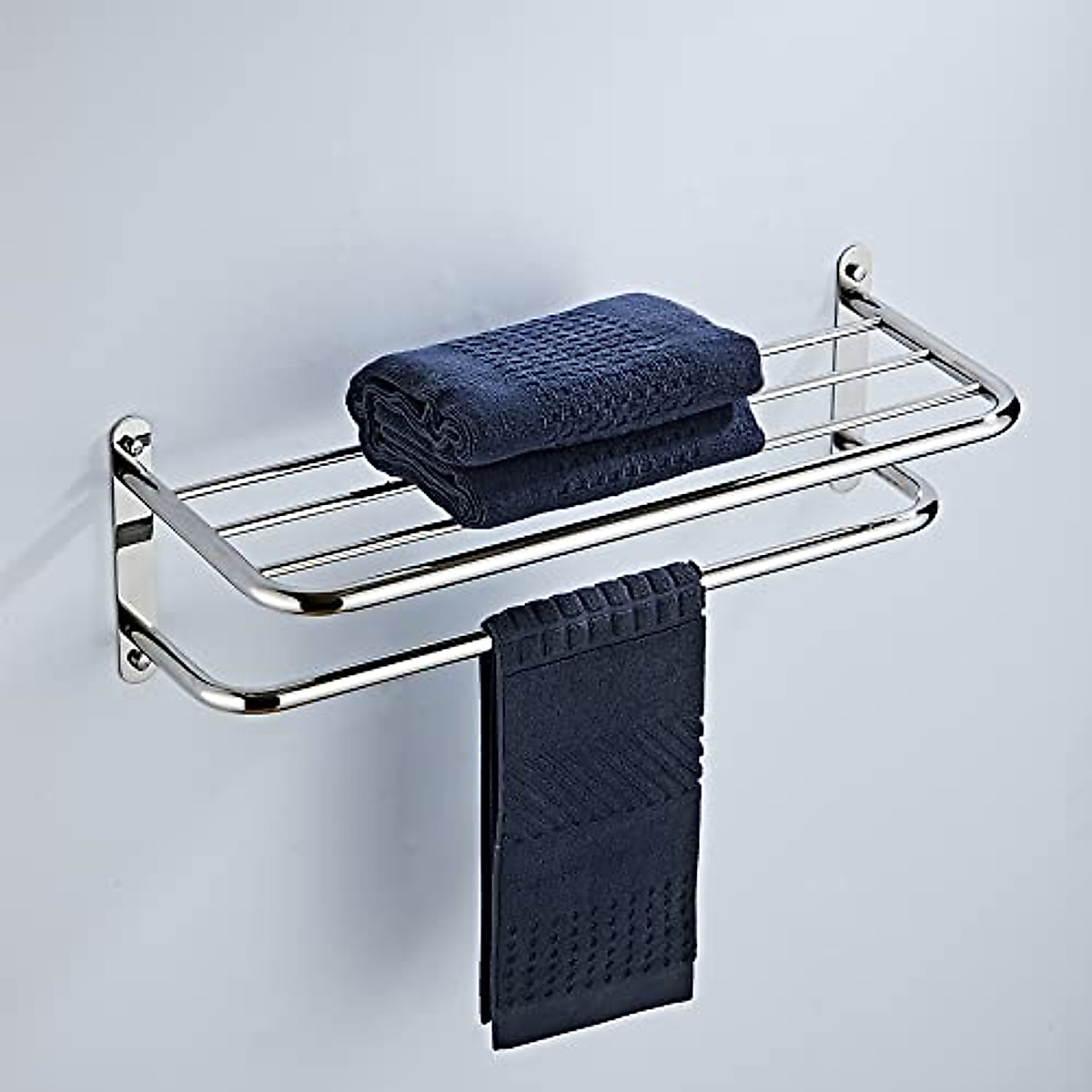 Gecious 25 in Bathroom Towel Rack with Shelf for Wall Polish Chrome Towel Bars and Double Towel Hooks Wall Mount Towel Holder Hotel Style