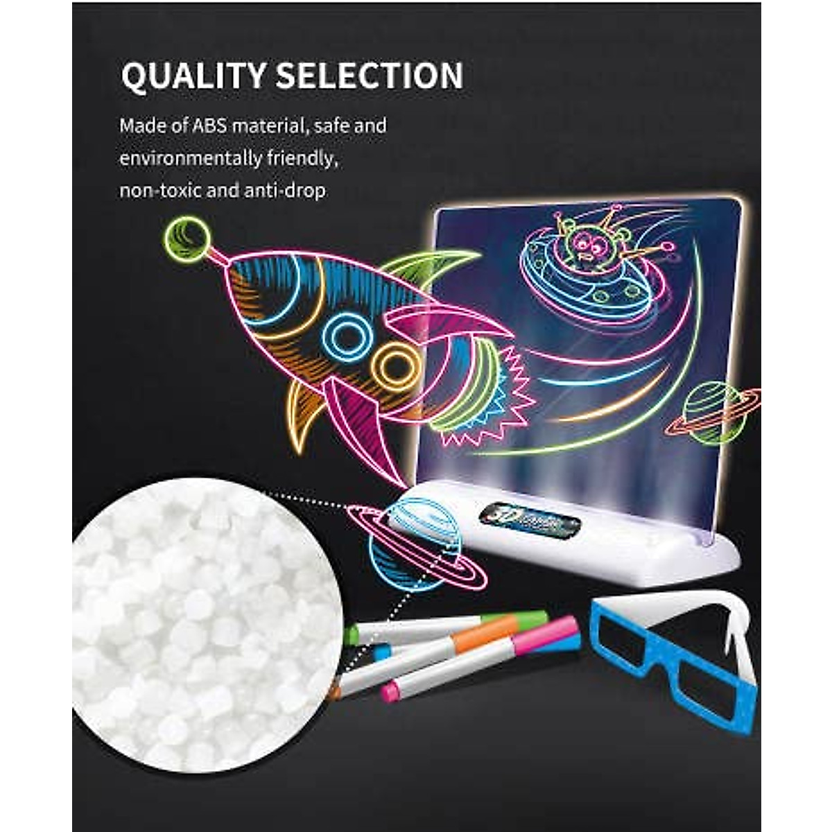 Magic 3D Luminous Eraseable, Drawing Board, Preschool Kids 3 and up. Educational Fun Learning! Boys and Girls