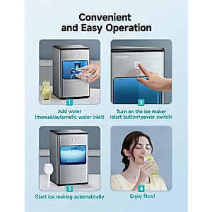 HiCOZY Nugget Ice Makers Countertop, Compact Crushed Ice Maker, Produce Ice in 5 Mins, 55LB Per Day, Self-Cleaning and Automatic Water Refill, Suitable for Home, Office (Black)