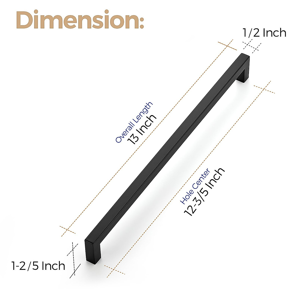 Ravinte 1 Pack 12-3/5 Inch Kitchen Square Cabinet Handles Matte Black Cabinet Pulls Black Drawer Pulls Kitchen Cabinet Hardware Kitchen Handles for Cabinets Cupboard Handles Drawer Handles