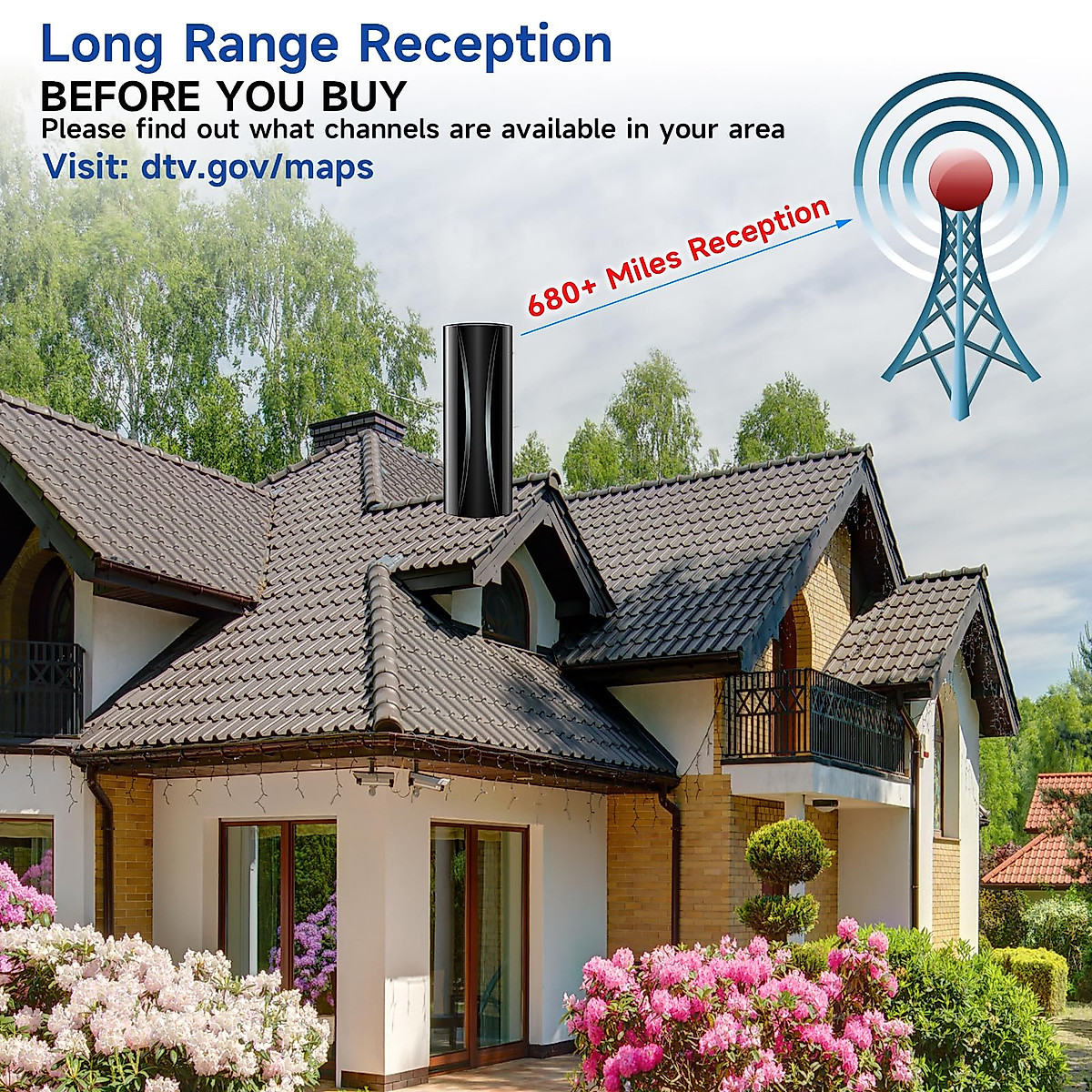 680+ Miles Range, Digital TV Antenna with Amplifier and Signal Booster, Portable HD Antenna for Indoor Outdoor for Smart TV and Old TVs - 36ft Coax Cable - Support 4K 1080p