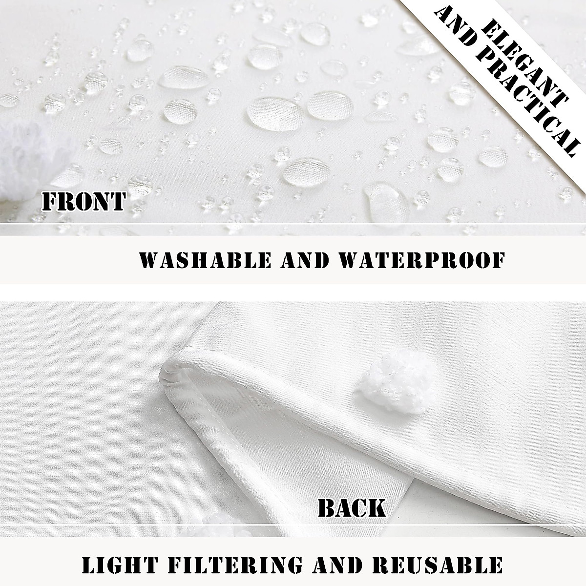 Visioun Boho White Curtain Topper Tassels Valance Window Cafe Treatment Tufted Pleat Floral Puffs Textured Simple Rod Pocket Kitchen Window Drapes for Bathroom Bedroom Living Room 1 Panel (52x18 Inch)