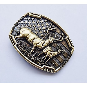 Longcreek Deer Belt Buckle for Men, Patriotic American flag Deer Belt Buckle, Elk Deer Belt Buckle, Norse Viking Deer Head Belt Buckle, Punk Deer Belt Buckle, Western Cowboy Belt Buckle(Gold)