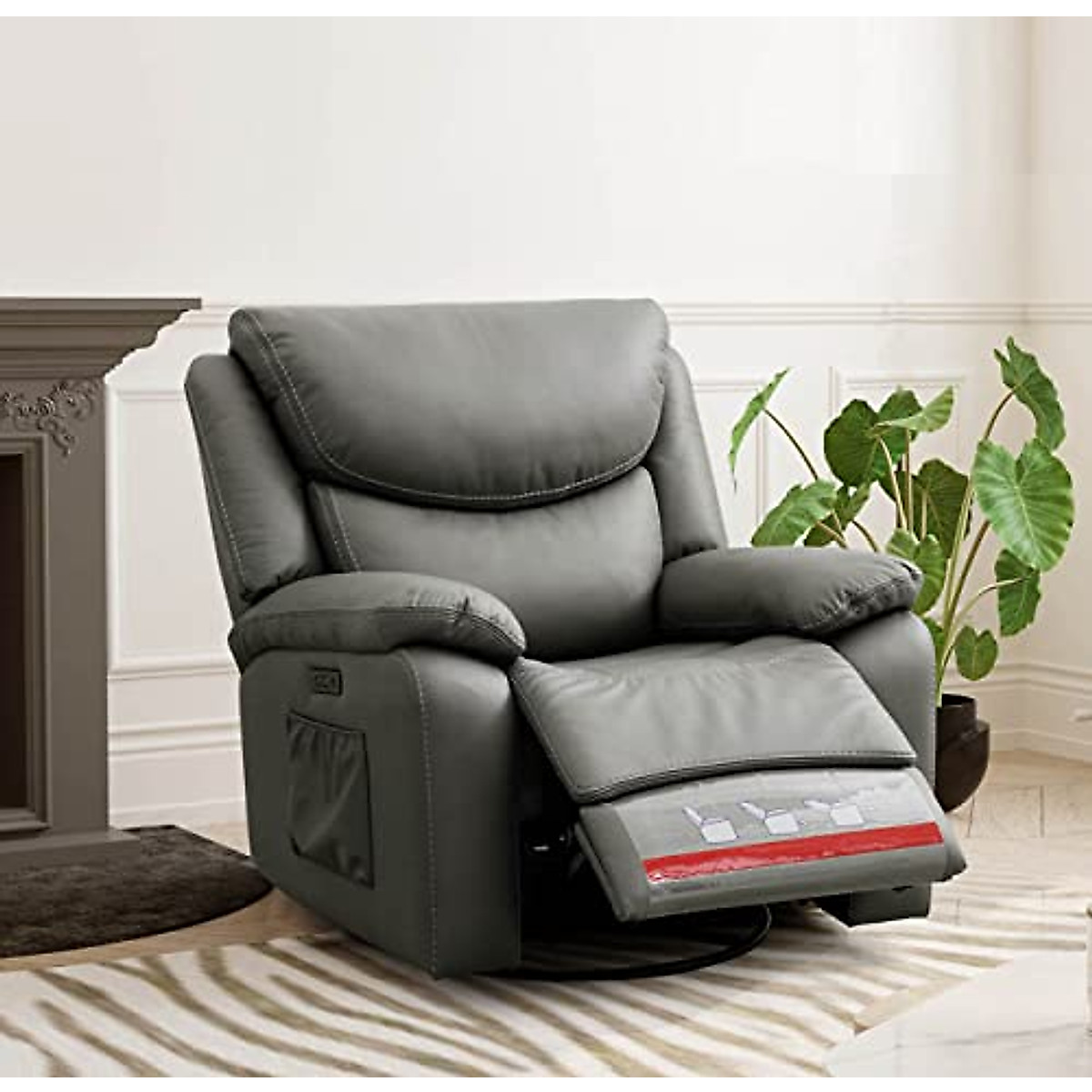 Luffield Large Electronic Power Recliner Chair， 270 Degree Swivel Recliners Comfy Glider Rocking Chairs with USB & Type-C Ports，Soft Fabric Sofa Chair for Living Room