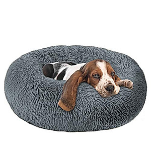 OQQ Cuddler Dog Bed | Soft Faux Fur Surface Material | Donut Pillow Bed, Machine Washable | Non-Slip Bottom | Delicate Edge