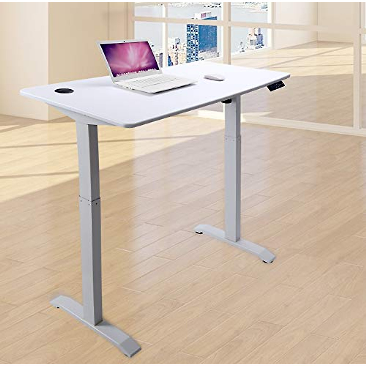 UNICOO - Electric Height Adjustable Standing Desk, Electric Standing Workstation Home Office Sit Stand Up Desk with 4 Pre-Set Memory Led Display Controller (White Top/White Legs-Electric - KT1001)
