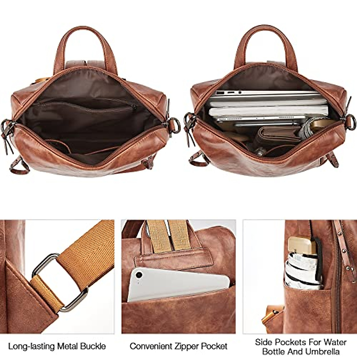 FOXLOVER Leather Backpack Purse for Women Fashion Shoulder Book Bag Convertible Travel Rucksack with Designer Zipper (Brown)