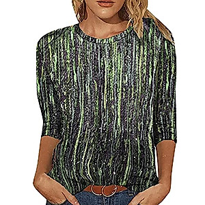 wodceeke Women's Half Sleeve Retro Tie-Dye T-Shirt Round Neck Basic Tee Summer Casual Loose Blouse Top (Green, M)
