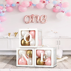 Sooyee First Birthday Decorations For Boy Or Girl, 3 Pcs ONE Balloon Boxes For 1st Birthday, Baby Clear Blocks Party Decor With ONE Letters For Photoshoot Props, Cake Smash Backdrop