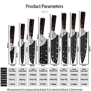 XYJ Stainless Steel Kitchen Knives Set 8 Piece Chef Knife Set with Carry Case Bag & Sheath Well Balance Ergonomic Handle