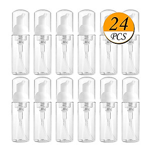 24Pcs 2oz Travel Soap Foam Bottle Empty Mini Plastic Dispenser Foaming Pump Cleaning Cosmetics Packaging Clear Portable for Refillable Castile Shampoo Hand Lotion