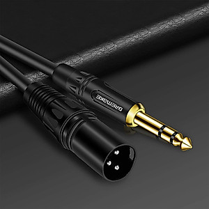 DREMAKE 20 FT 6.35 mm 1/4 Inch TRS Male to XLR Male Audio Stereo Mic Cable - Gold Plated 1/4 Inch Male to XLR Male Balanced Cable for Microphones, Speakers, Stage, DJ and More - Black