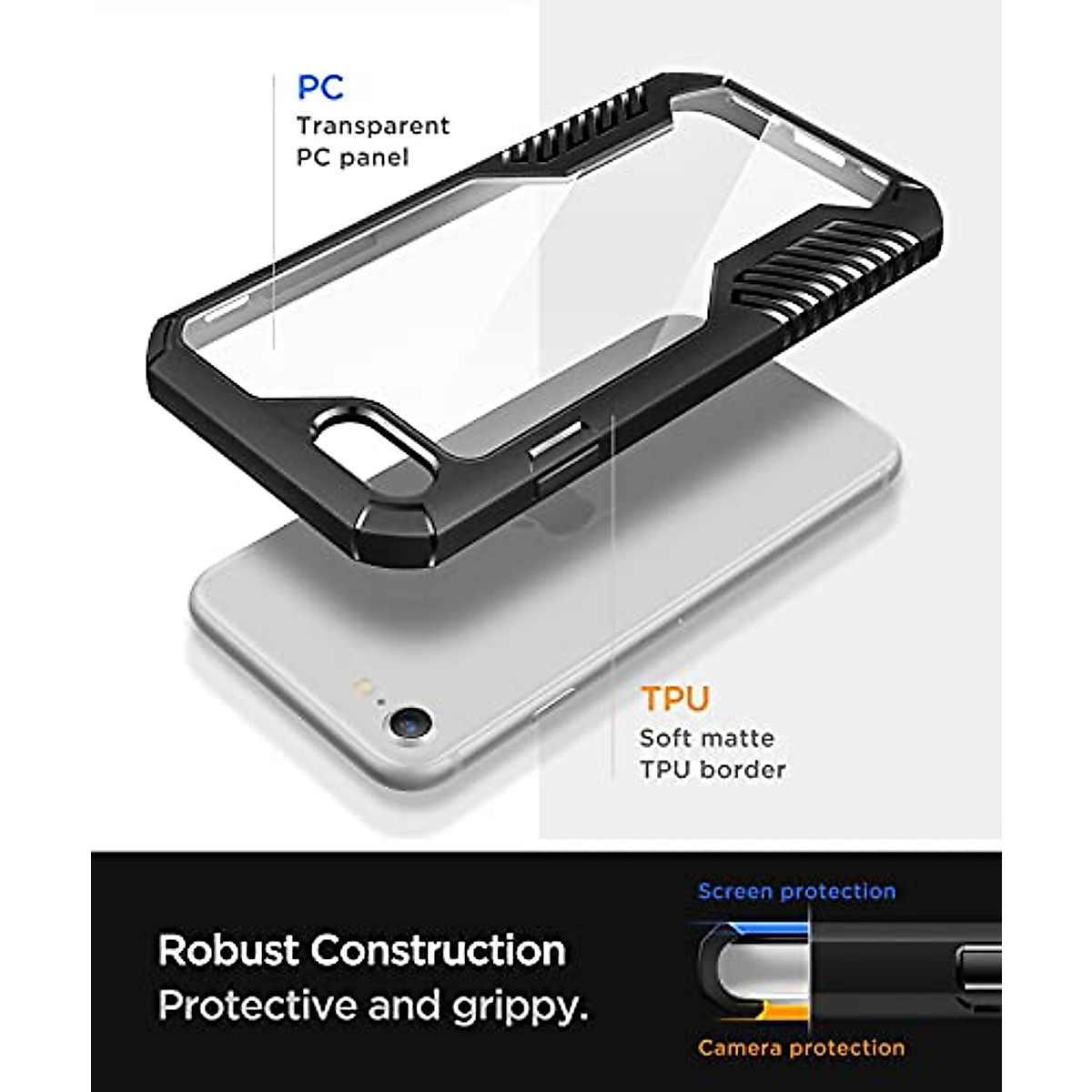 MOBOSI Compatible with iPhone SE 2022 Case/iPhone SE 2020/iPhone 8/7 Case, Rugged Military Grade Hard Vanguard Armor Cover Heavy Duty Shockproof Protective Phone Case 4.7 Inch (Matte Black)