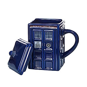 Doctor Tardis Police Box Ceramic Mug Cup with Lid Cover for Tea Coffee Mug Funny Creative Gift Kids Men