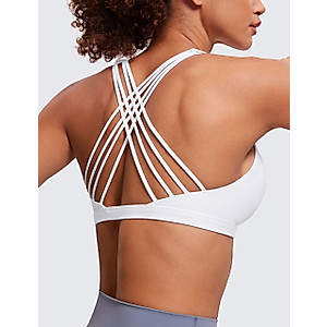 CRZ YOGA Strappy Sports Bras for Women - Criss Cross Back Wireless Padded Yoga Workout Cami Top White Small