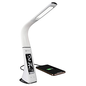 OttLite Thrive LED Sanitizing Desk Lamp with Clock and USB Charging - Eliminates up to 99.9% of Bacteria, Touch Activated, Flexible Neck, Modern Light for Reading, Crafting & Office Desktop