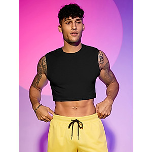 SOLY HUX Men's Solid Sleeveless Round Neck Casual Summer Crop Tank Top Shirts Black S