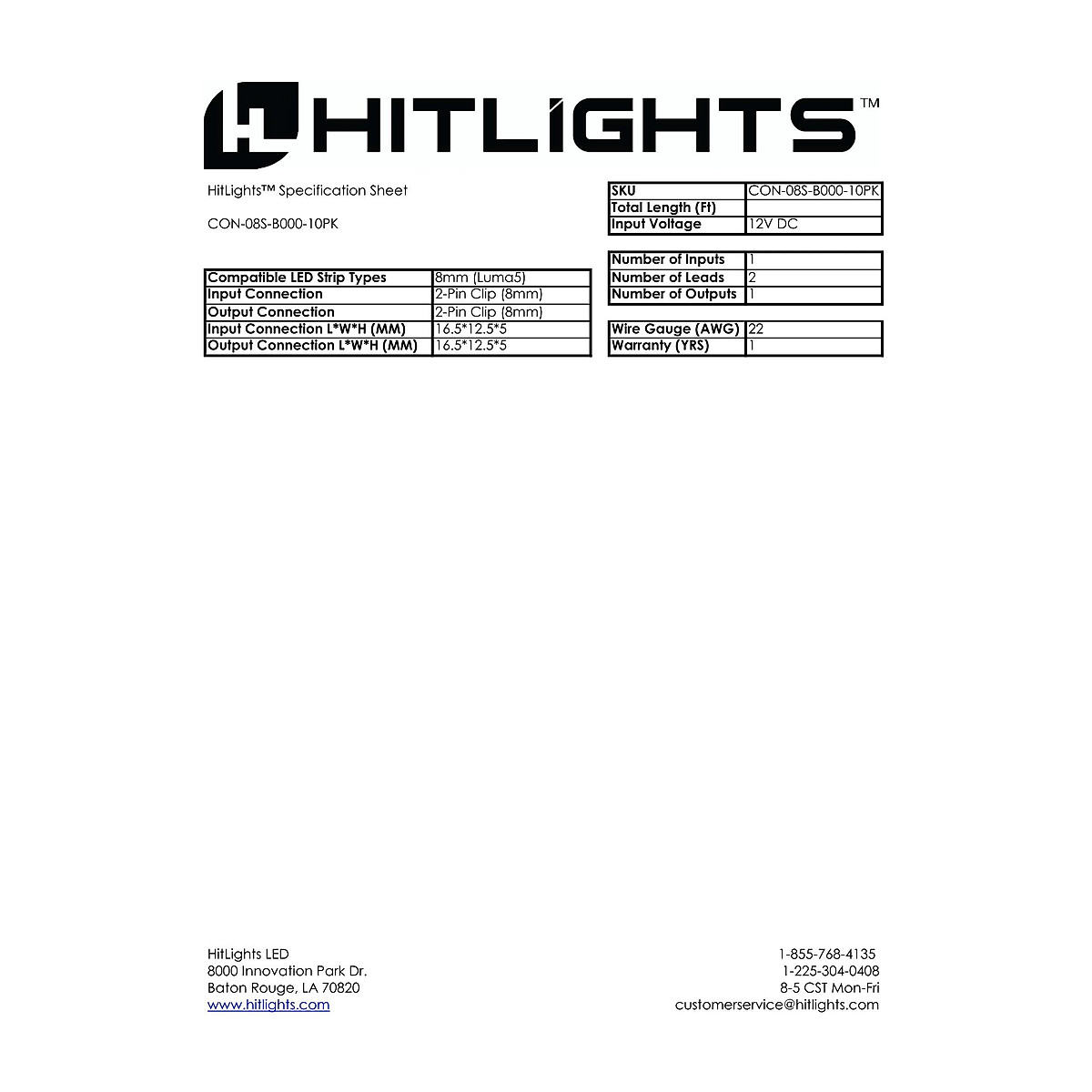 HitLights LED Light Strip Connector, 8mm Single Color 3528 - Gapless Strip to Strip, 10 Pack