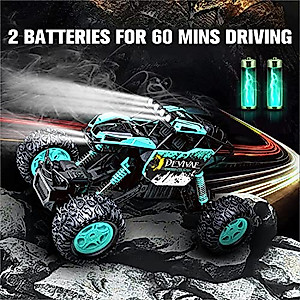 CROBOLL 1:12 Large Remote Control Car for Boys Kids with Lifting Function,4WD RC Cars Electric Monster Truck Toy Gifts 4X4 Off-Road RC Rock Crawler 2.4GHz All Terrain RC Truck with 2 Batteries(Cyan)