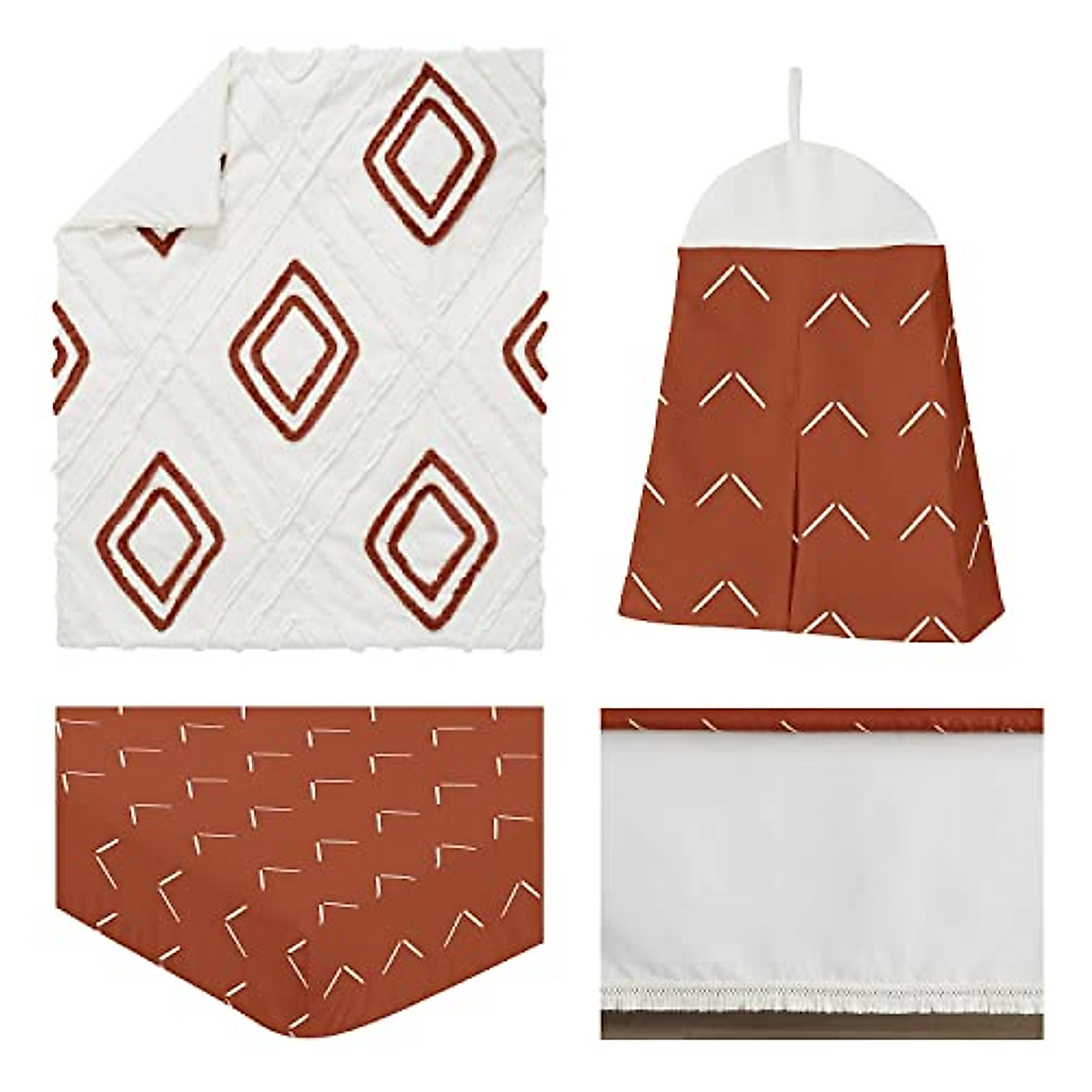 Sweet Jojo Designs Boho Diamond Baby Boy Girl Nursery Crib Bedding Set - 4 Pieces - Ivory Burnt Orange Rust Off White Diamond Tufted Bohemian Farmhouse Southwest Shabby Chic Designer Arrow Chevron