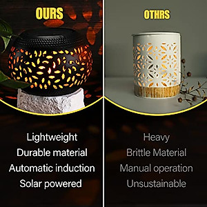 2 Pcs Solar Table Lantern Outdoor Waterproof Flickering Flame Solar Powered LED Light Black Decorative Metal Outdoor Lamp for Outside Indoor Desk Tabletop Bedroom Patio Garden Pathway Yard