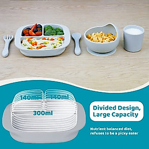 Ziza Baby Led Weaning Supplies - Silicone Baby Feeding Set, Suction Plates and Bowls for Infants & Toddlers, Baby Eating Supplies with Divided Plate, Suction Bowl, Bib, Training Cup, Spoon, Fork