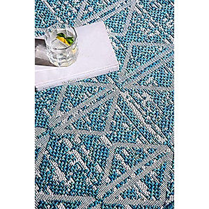 RUGBUGGERY Indoor Outdoor Moroccan Panel Area Rug (8'x10', Distressed Ocean)