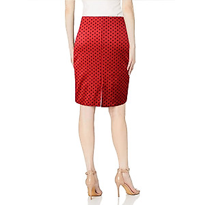 Topdress Women's Bodycon Pencil Skirts Basic Elastic High Waisted Stretch Short Skirt Knee Lenght with Slit Midi Red Black Dot Small