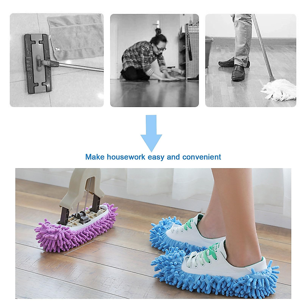 Mop Slippers Shoes Cover Dust Duster Washable Microfiber Mop Socks for Cleaning House Floor 6 Pairs(12 PCS)