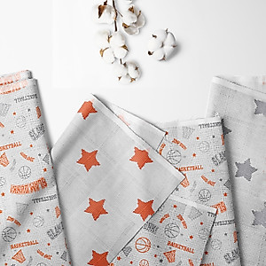 Bacati - Muslin 4 Piece Boys Toddler Bedding Set 100 Percent Cotton Includes Reversible Comforter, Fitted Sheet, Flat Sheet, and Pillow Case (Basketball Orange/Grey)