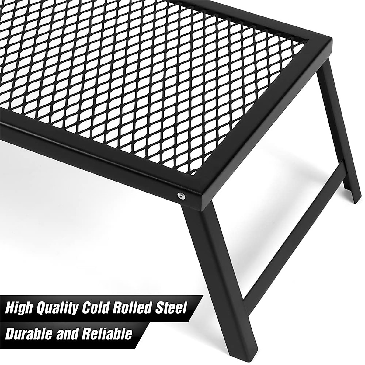 Folding Campfire Grill Heavy Duty Steel Grate with Legs Portable Over Fire Camp Grill for Outdoor Cooking Grill Traveling Picnic, Black （21.6" x 11.8"）
