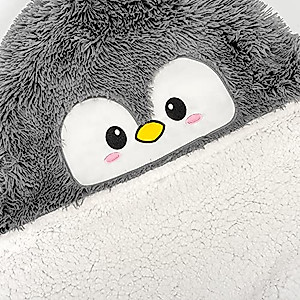 Penguin Wearable Hooded Blanket for Adults – Super Soft Warm Cozy Plush Flannel Fleece & Sherpa Hoodie Throw Cloak Wrap - Penguin Gifts for Women Adults Girls and Kids