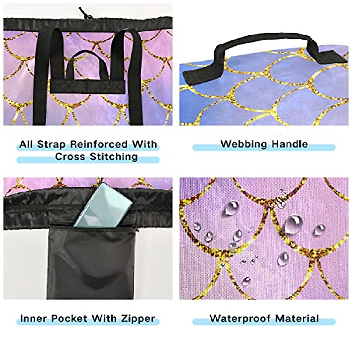 Mermaid Fish Scales Laundry Backpack Bag with Shoulder Straps Extra Large Hanging Laundry Hamper for College Dorm Travel Camp