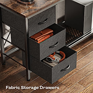 Huuger Reversible L Shaped Computer Desk with Drawers, Gaming Desk with LED Lights and Power Outlets, Office Desk with Storage, Corner Desk with Monitor Stand, for Home & Office, Rustic Brown