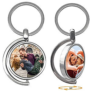 Personalized Custom Keychain with Picture - Turnable Double Sided Colorful Photo Key chains Memorial Gifts for Family Lover, Half Round - Silver