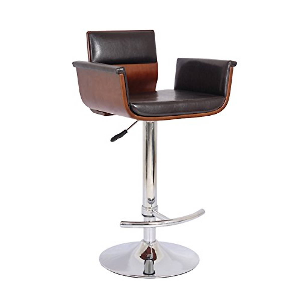 AC Pacific Adjustable Height Swivel Bar Stool - Modern Kitchen Counter Pub Chair with Cushioned Seat, Armrests and Back, 24"-33", Black/Wood