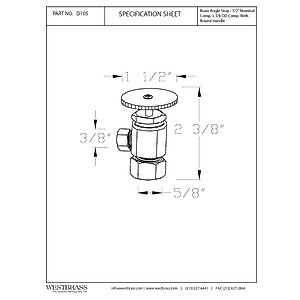 Westbrass Round Handle Angle Stop Shut Off Valve, 1/2" Copper Pipe Inlet with 3/8" Compression Outlet, Oil Rubbed Bronze, D105-12
